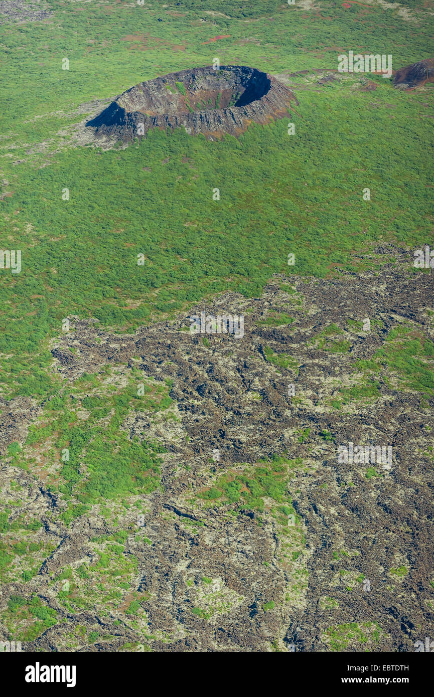 Aerial of Eldborg Volcano Crater taken from Ultra Light Plane, Iceland ...