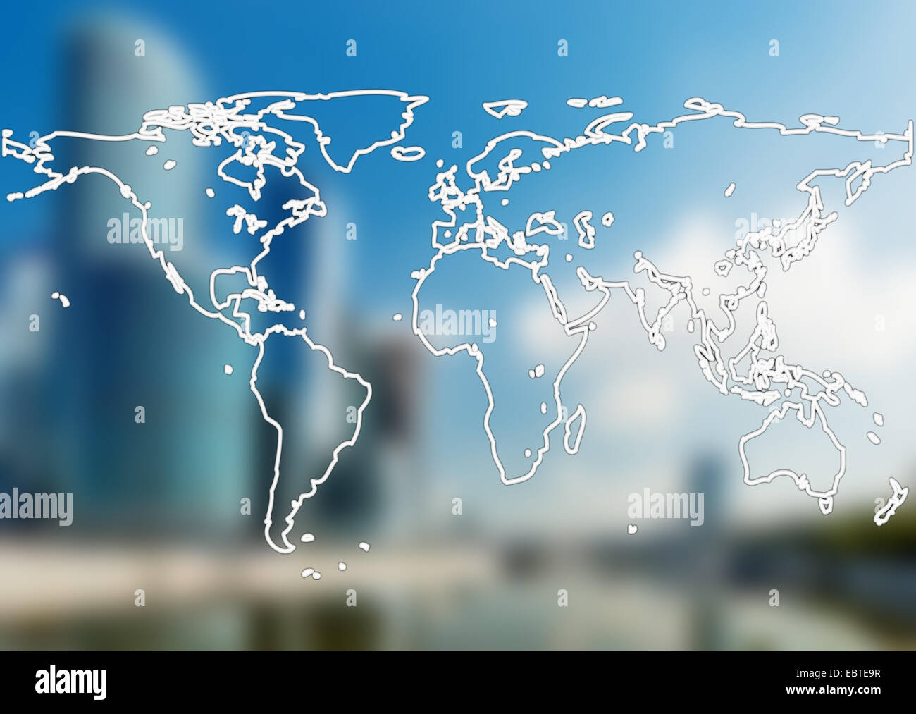 World Map against City buildings Stock Photo - Alamy