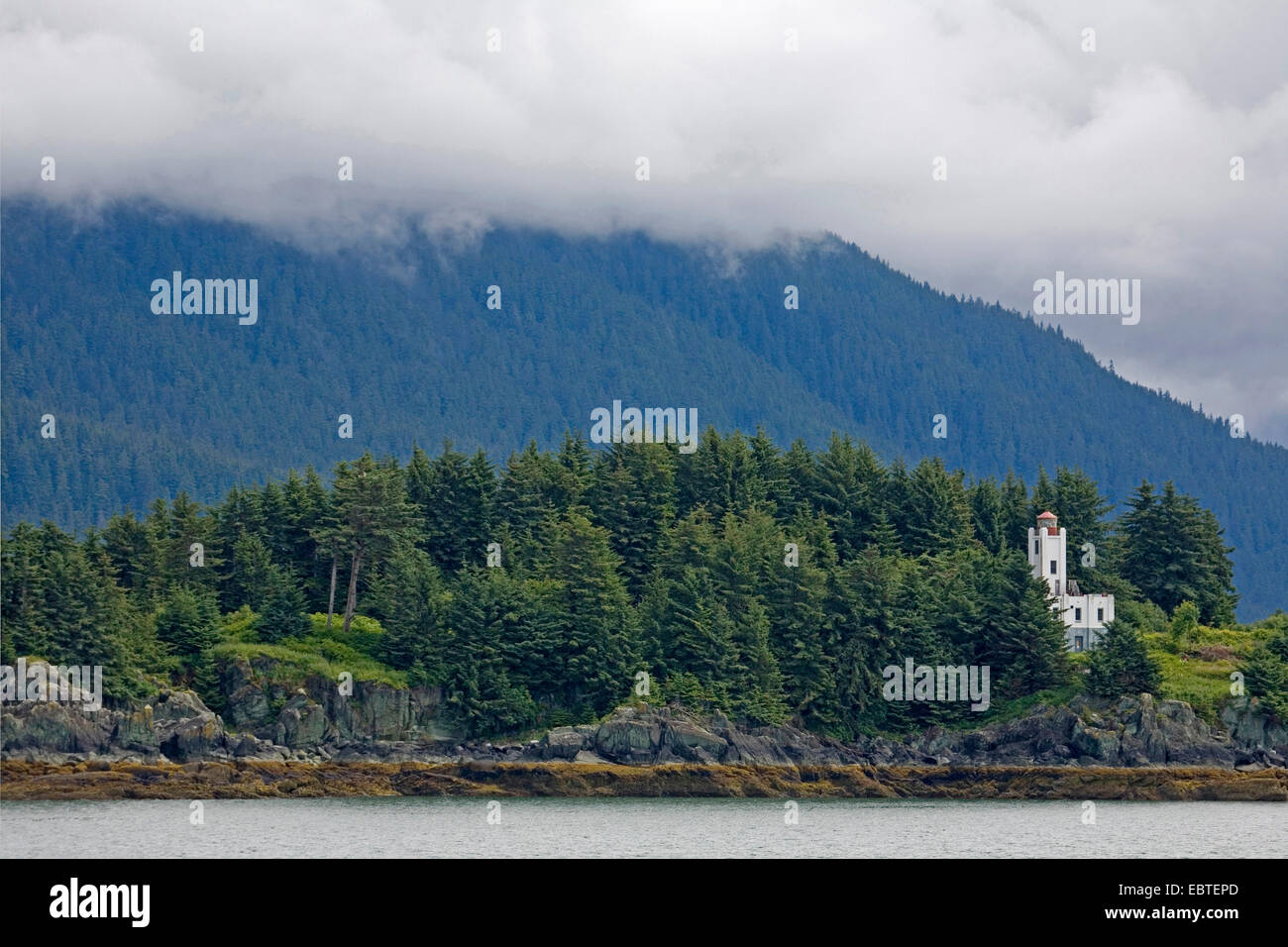 view from Lynn Canal at the Sentinel Island Lighthouse between Skagway ...