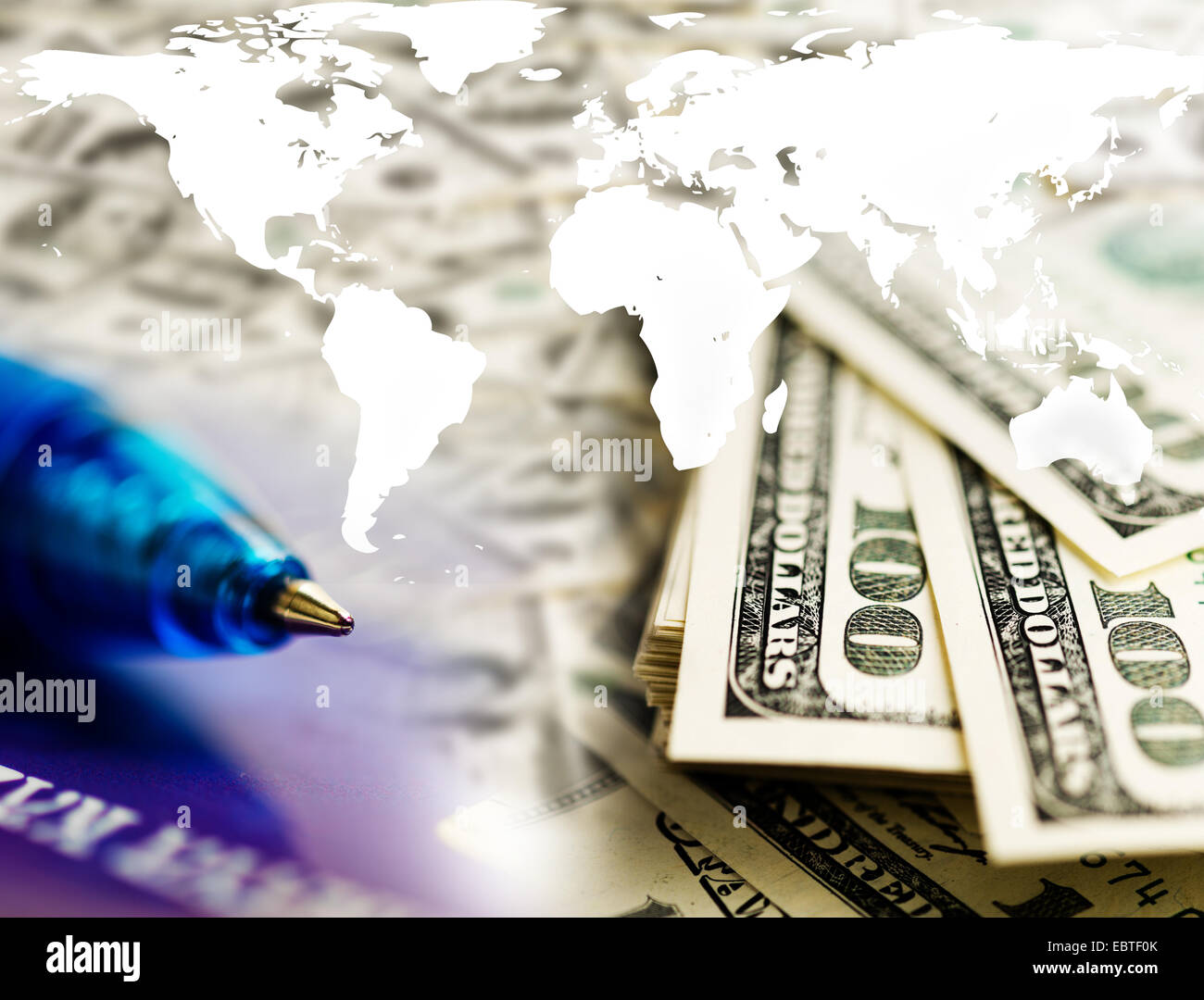 Finance background with dollars and world map. Finance concept Stock ...