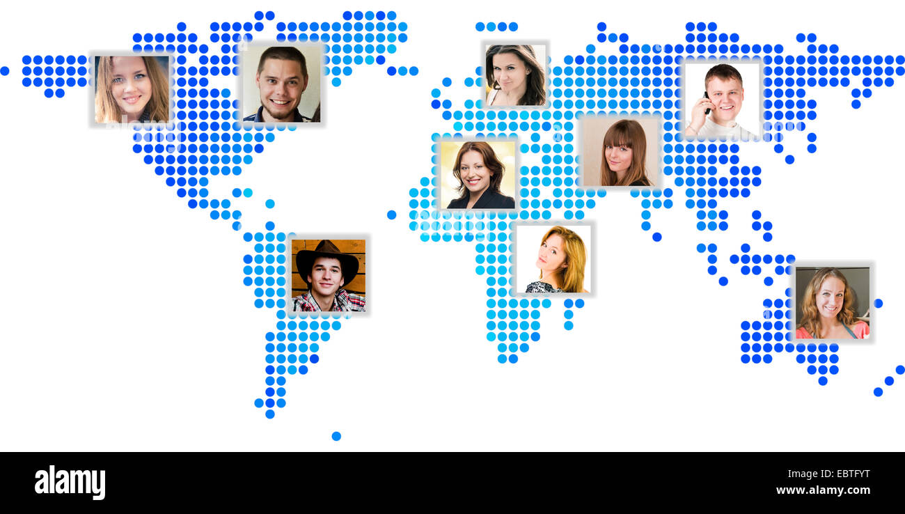 Photo of people at world map. International communication concept Stock ...