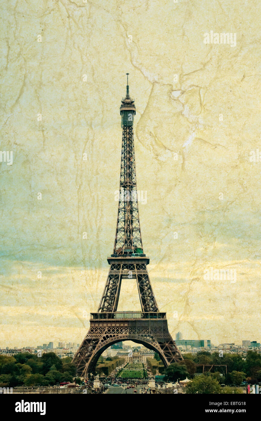 Paris, the beautiful Eiffel Tower. Grunge style photo Stock Photo - Alamy