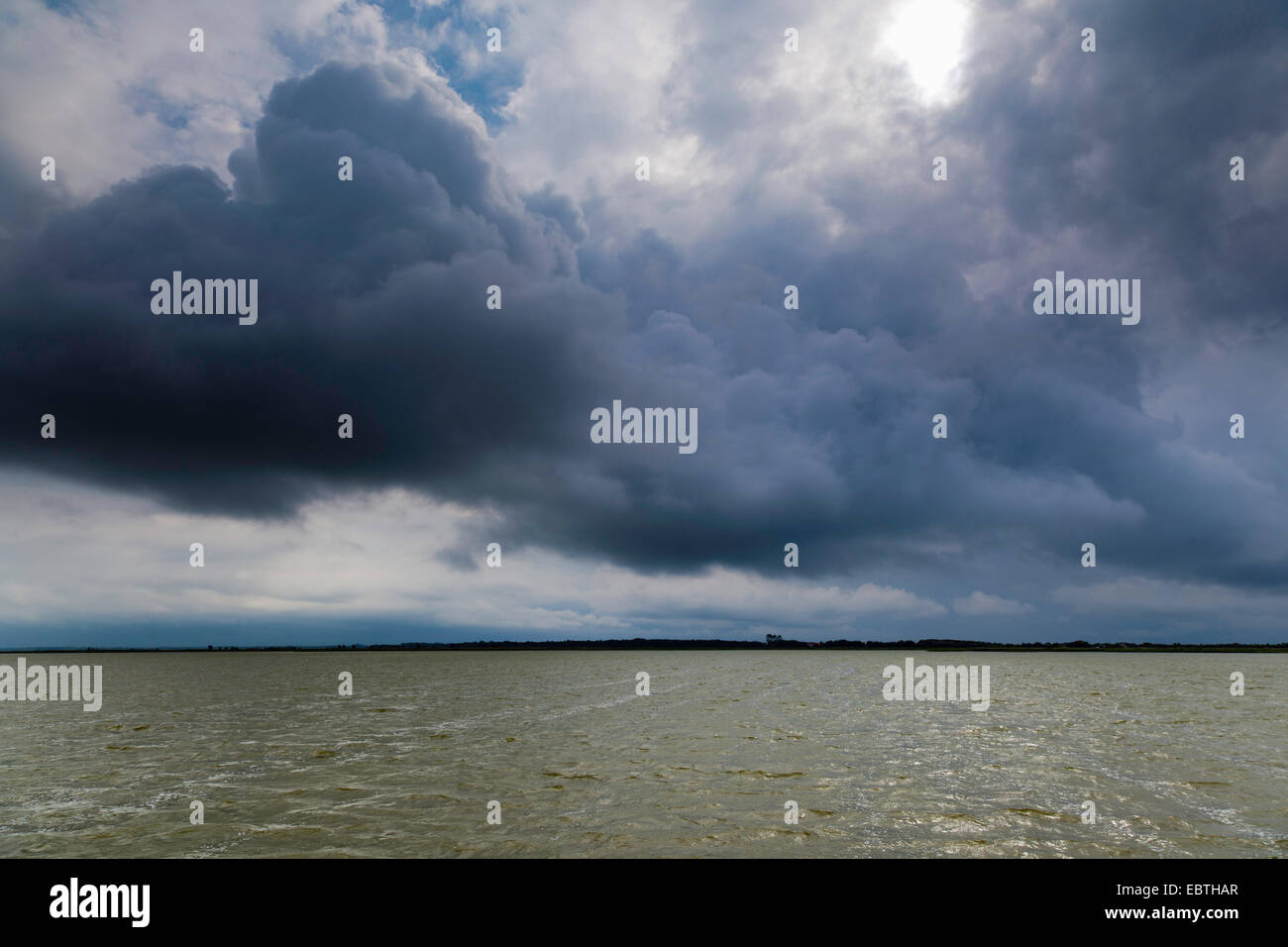 view out at the bodden with rising storm, Germany, Mecklenburg-Western ...