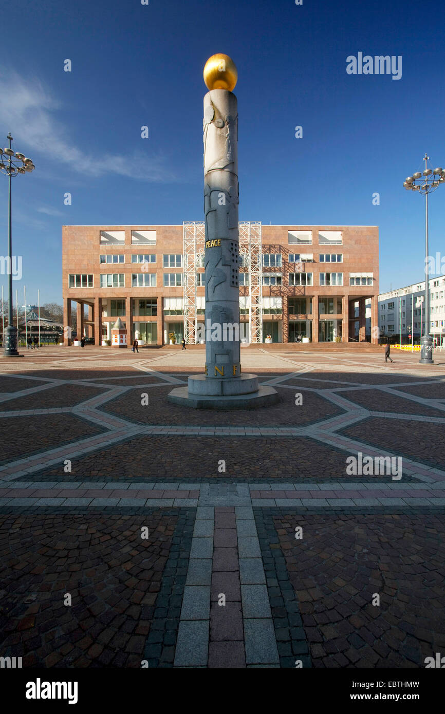 Friedensplatz city square with Friedenssaeule and Dortmund City Hall ...