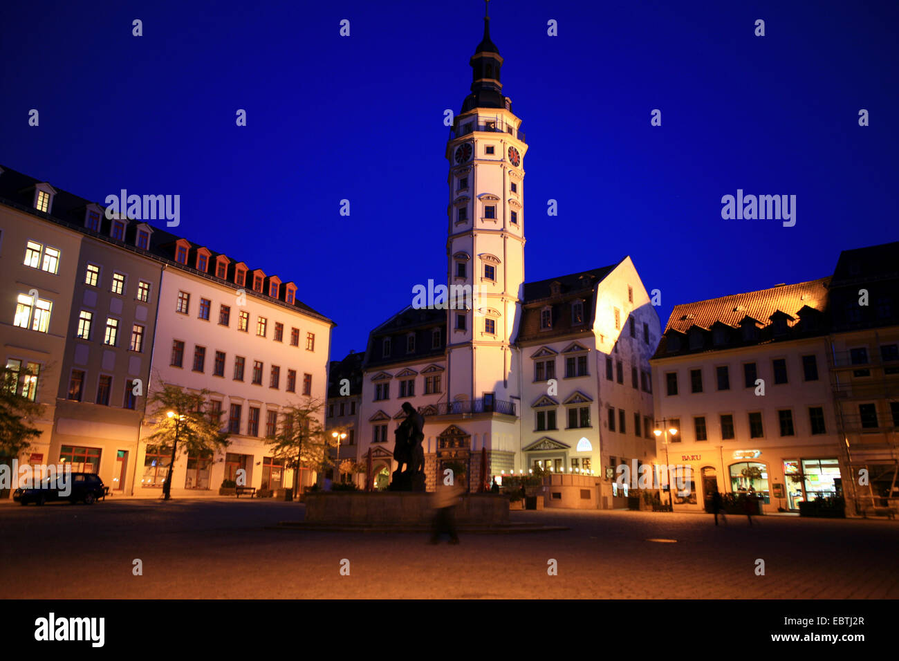 market place and town hall at the blue hour, Germany, Thueringen, Gera ...