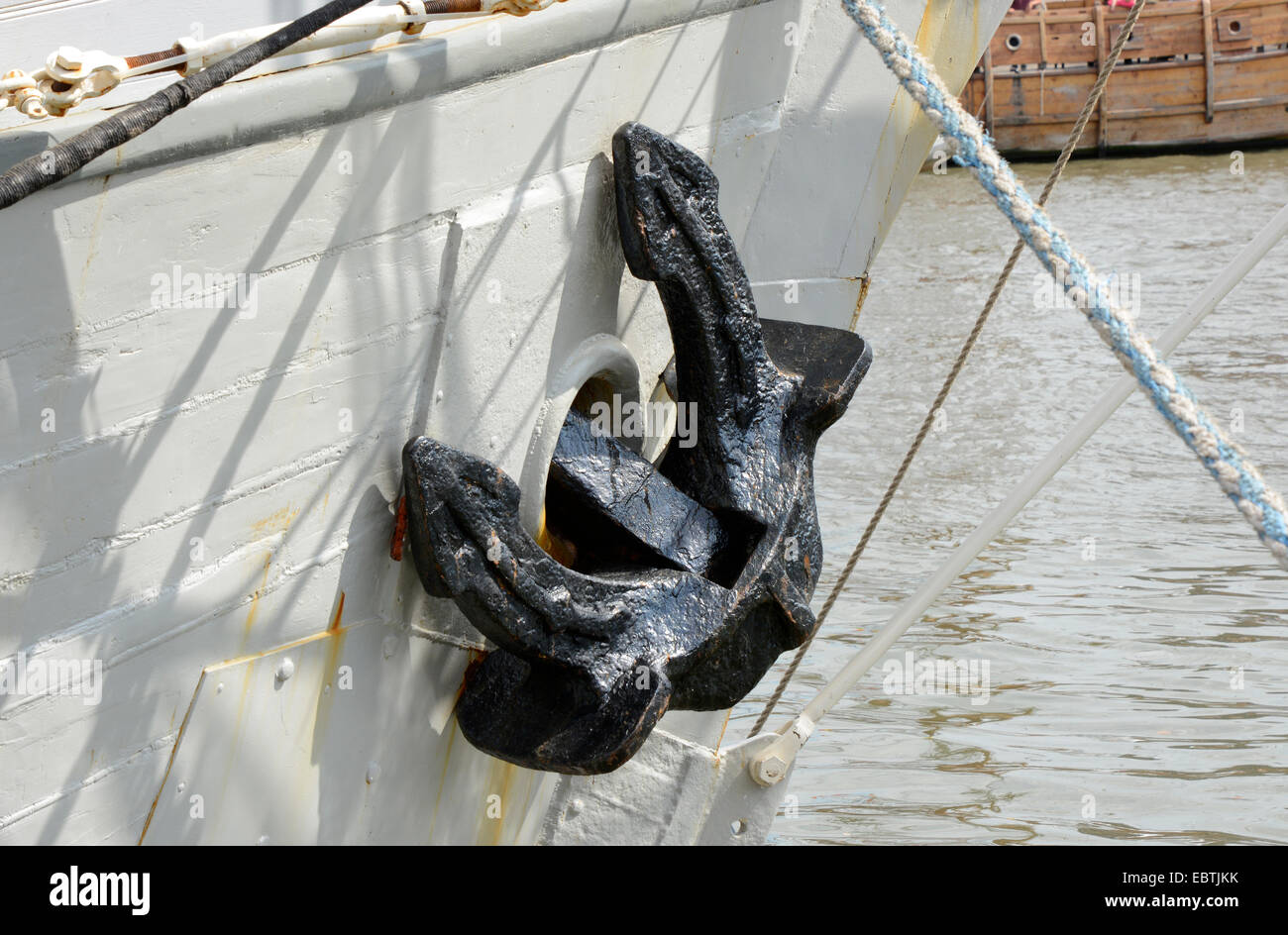 Cast iron anchor on boat in Bristol Harbour, Avon, England Stock Photo ...