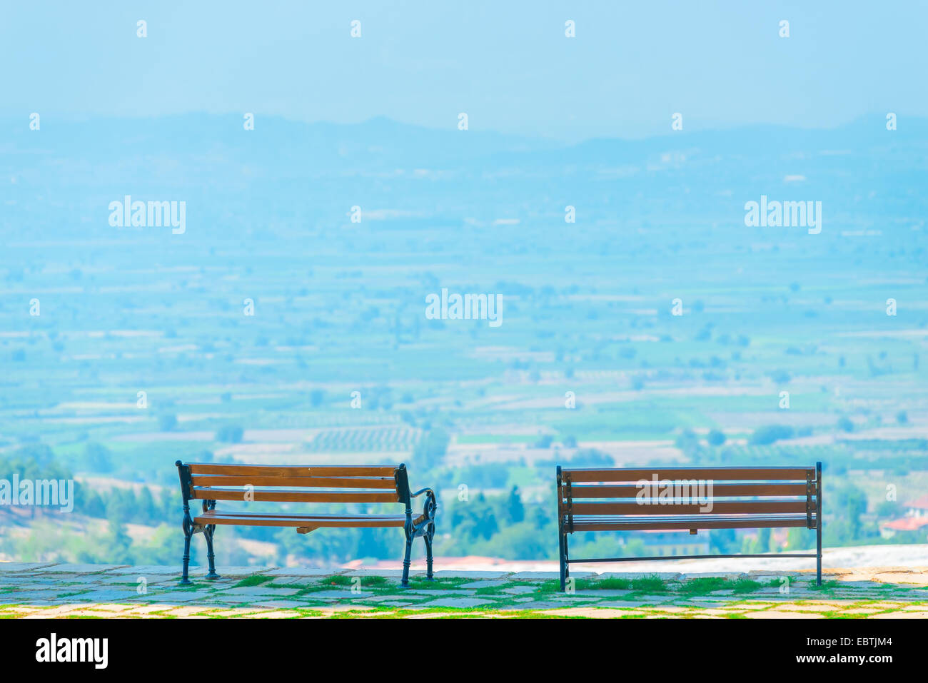 two empty benches and beautiful views of the valley Stock Photo - Alamy