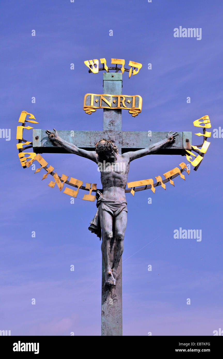 crucifix on Charles bridge in Prague, Czech Republic, Prague Stock ...