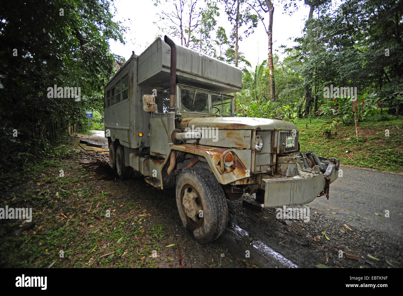 kaput car which standing in a little forest, Honduras, Pico Bonito ...
