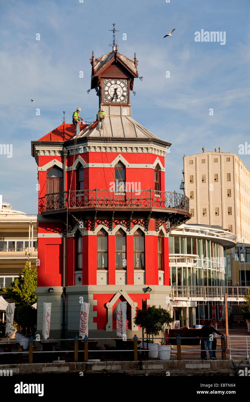 red clock tower in harbour, South Africa, Western Cape, V&A Waterfront ...