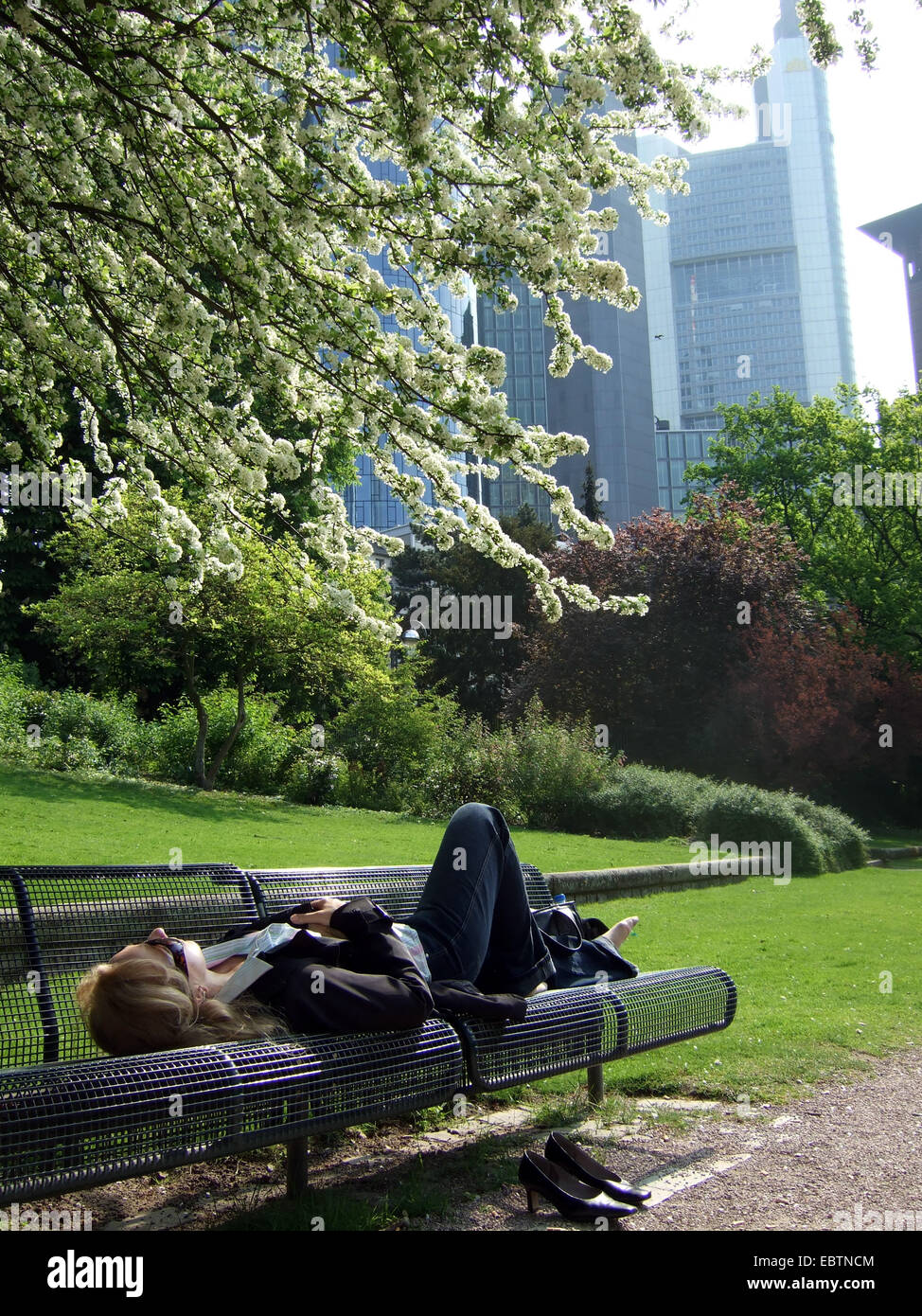 Woman Lying On A Park Bench High Resolution Stock Photography and ...