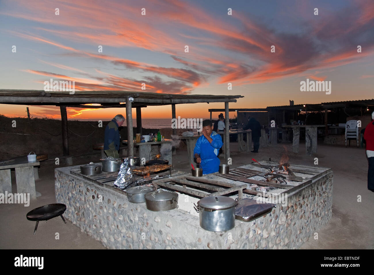 open air restaurant at the beach in the evening, South Africa, Western ...