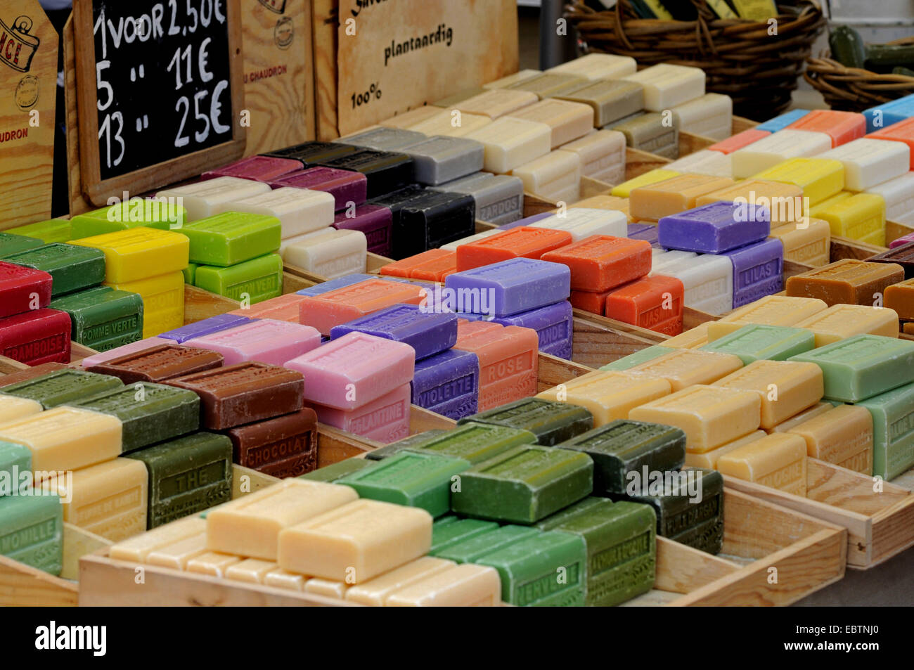 sale booth with homemade soaps, Belgium, Knokke Stock Photo - Alamy