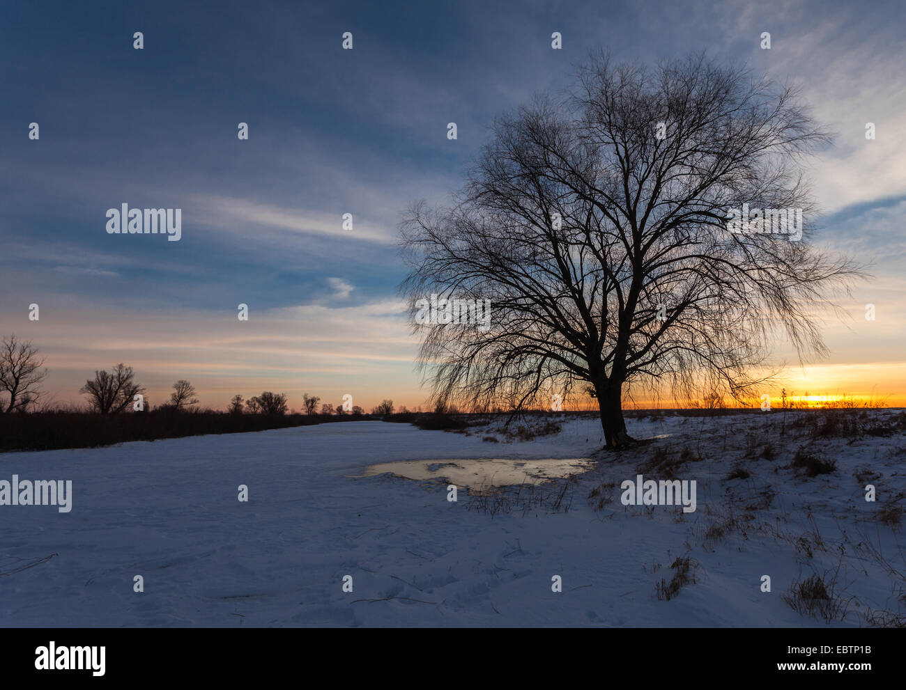 Winter landscape, dawn over the river, morning Stock Photo - Alamy