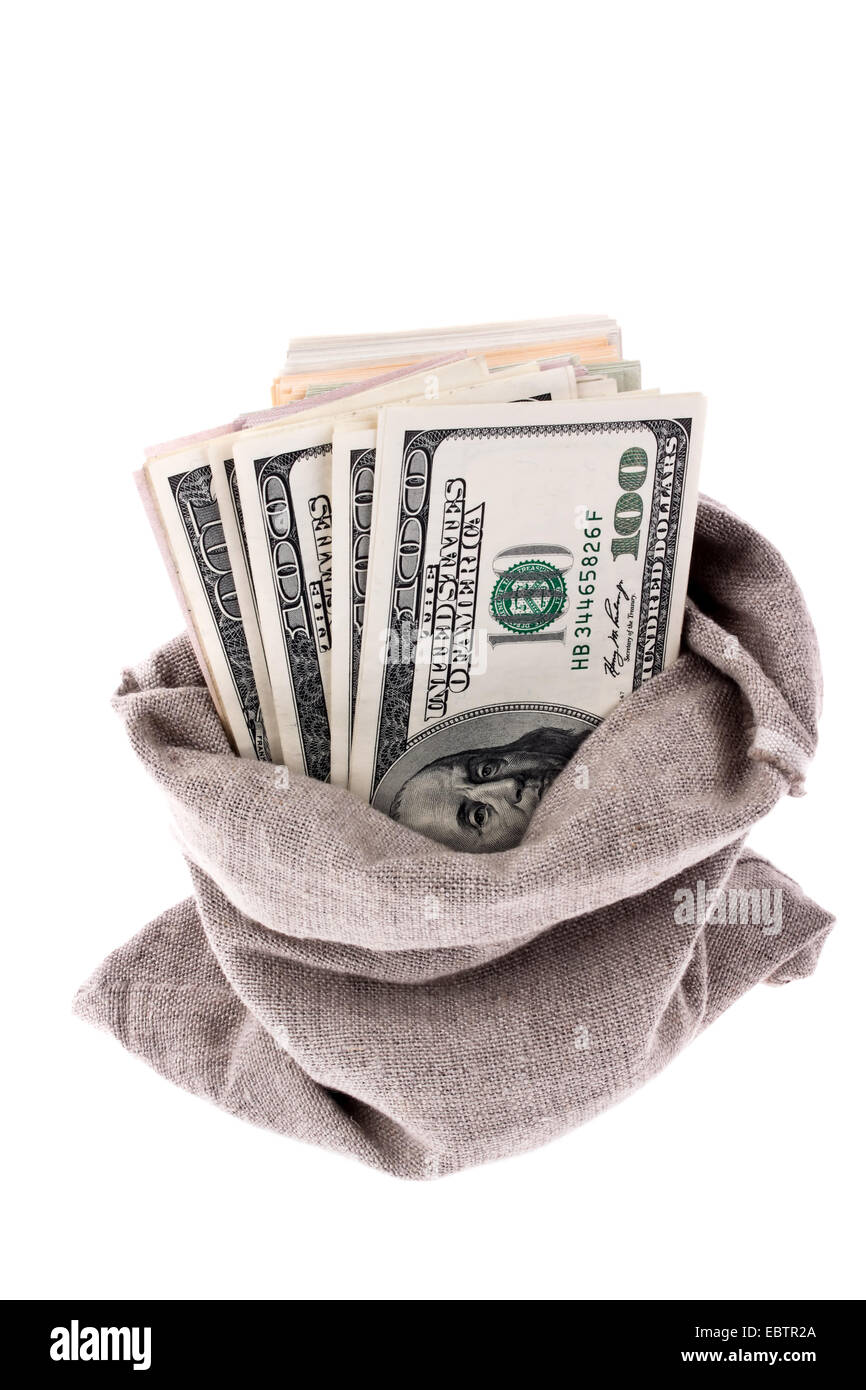 dollar bills in a sack, USA Stock Photo - Alamy