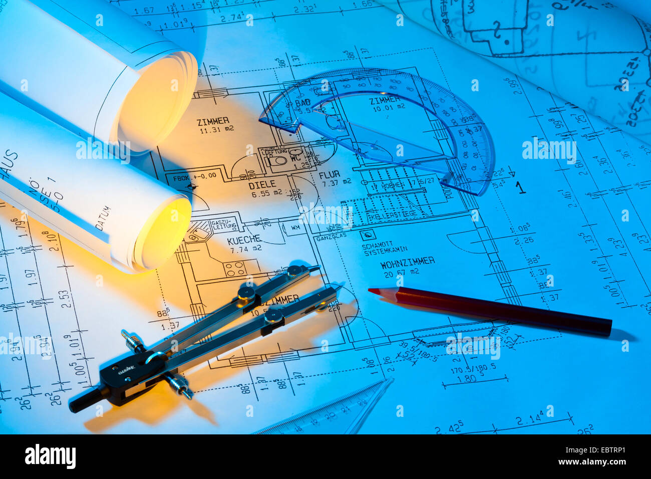 Blueprint for a house, drawings and blueprints of an architect Stock ...