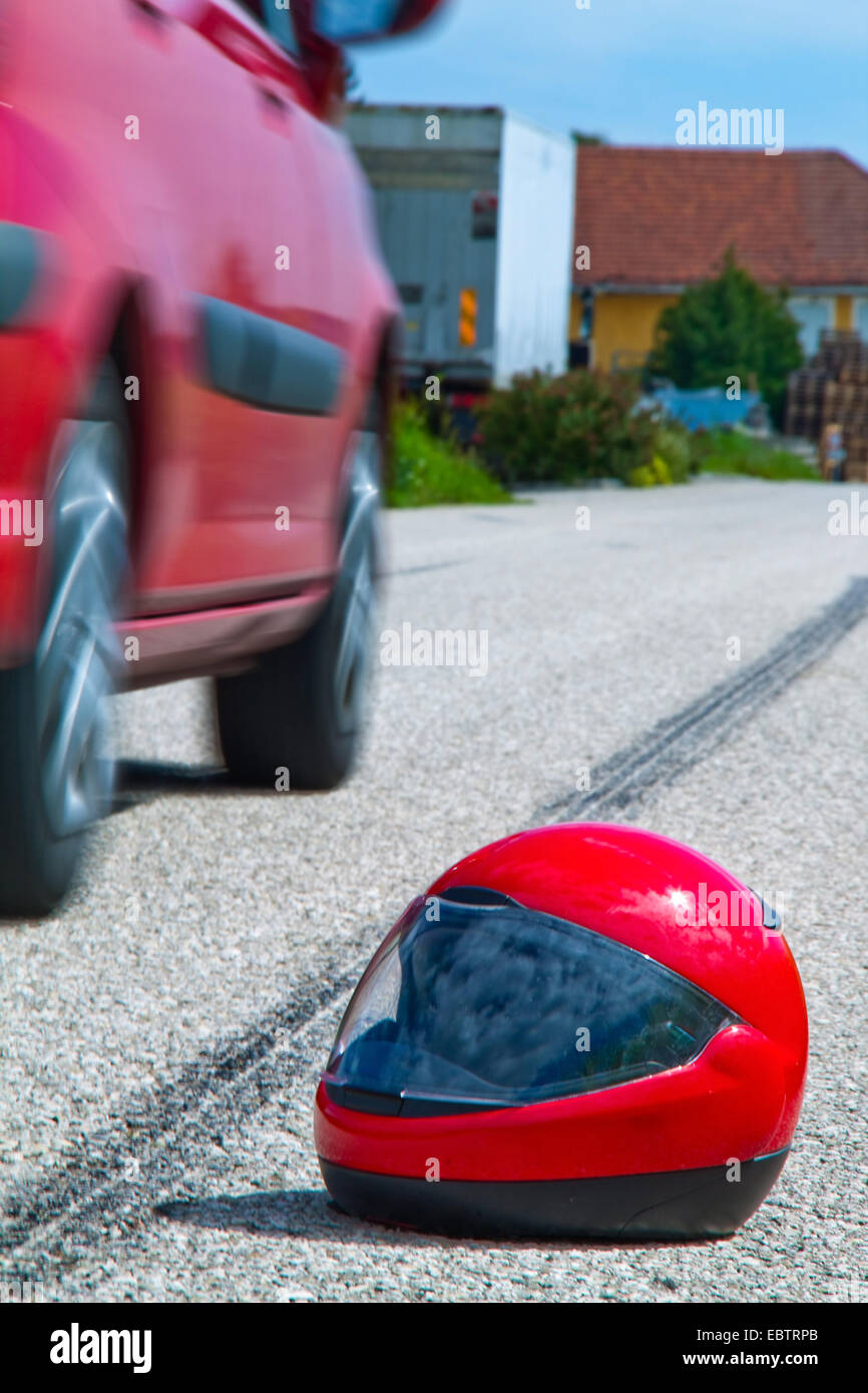 accident with a motorcycle, Traffic accident and skid marks on road ...