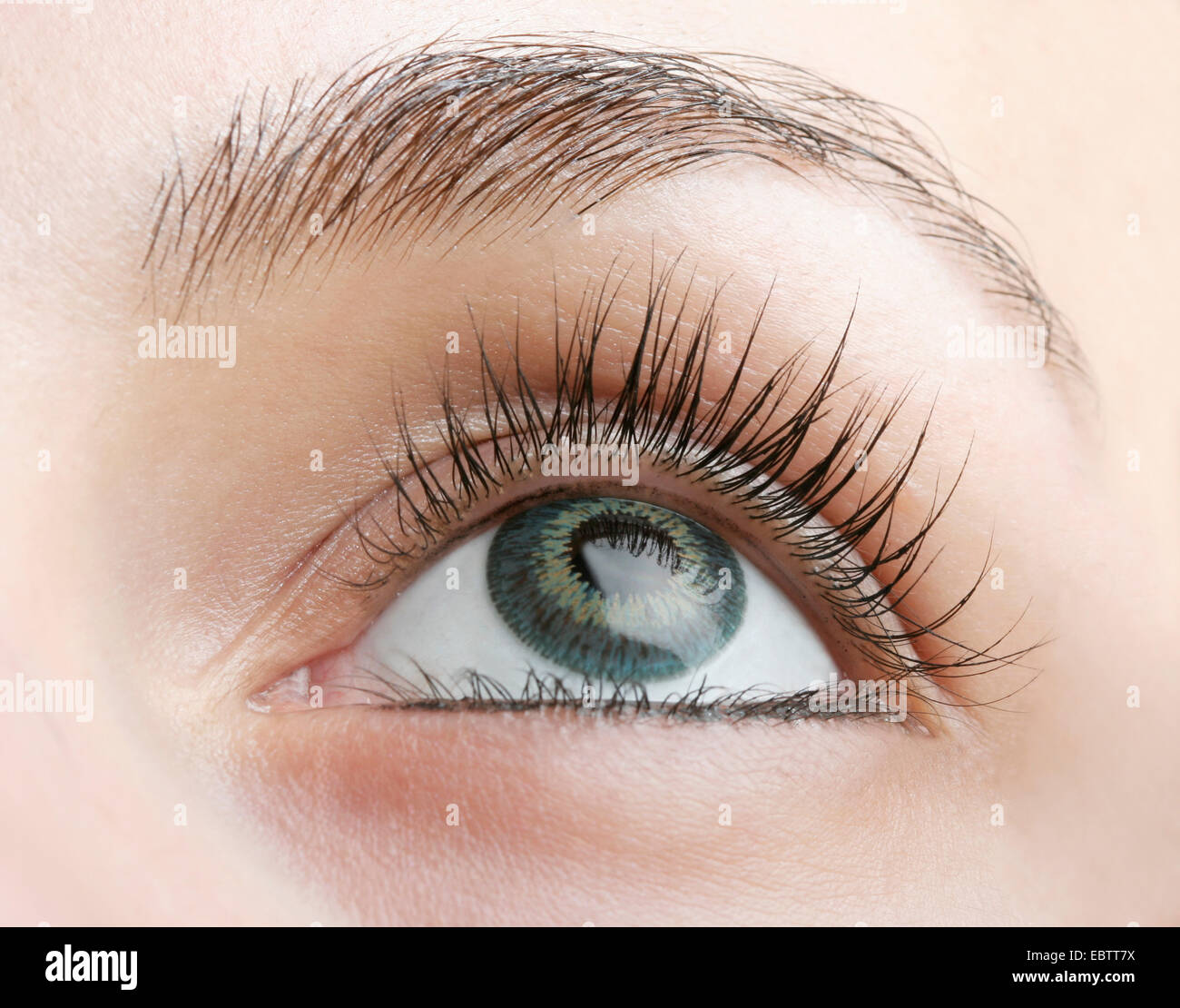 eye of a blue-eyed young woman looking up Stock Photo - Alamy