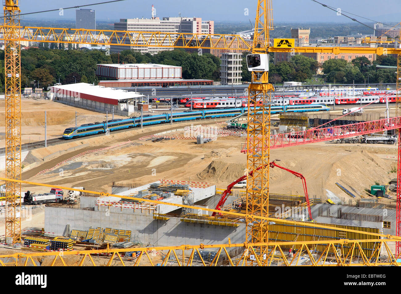 train passing the Vienna Central Station construction site , Austria ...