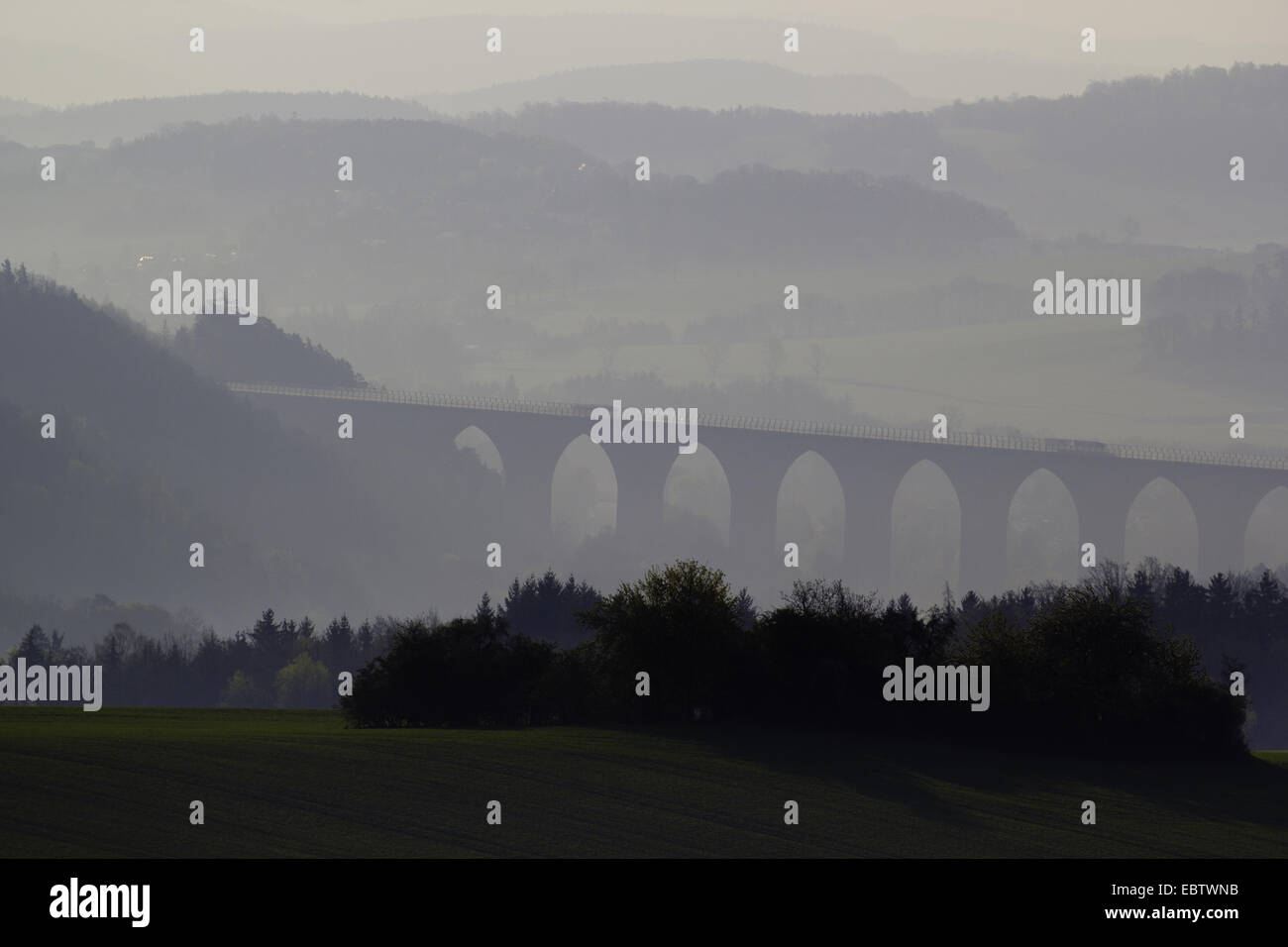 Elster Viaduct in morning mist, Germany, Saxony, Vogtland Stock Photo ...