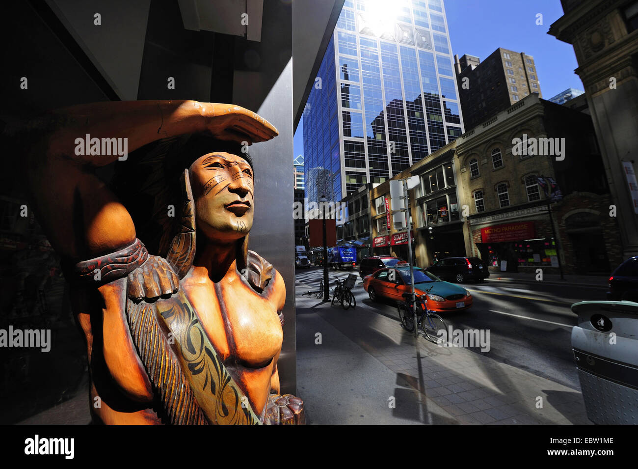 carved Indian figure in Yonge Street , Canada, Ontario, Toronto Stock ...