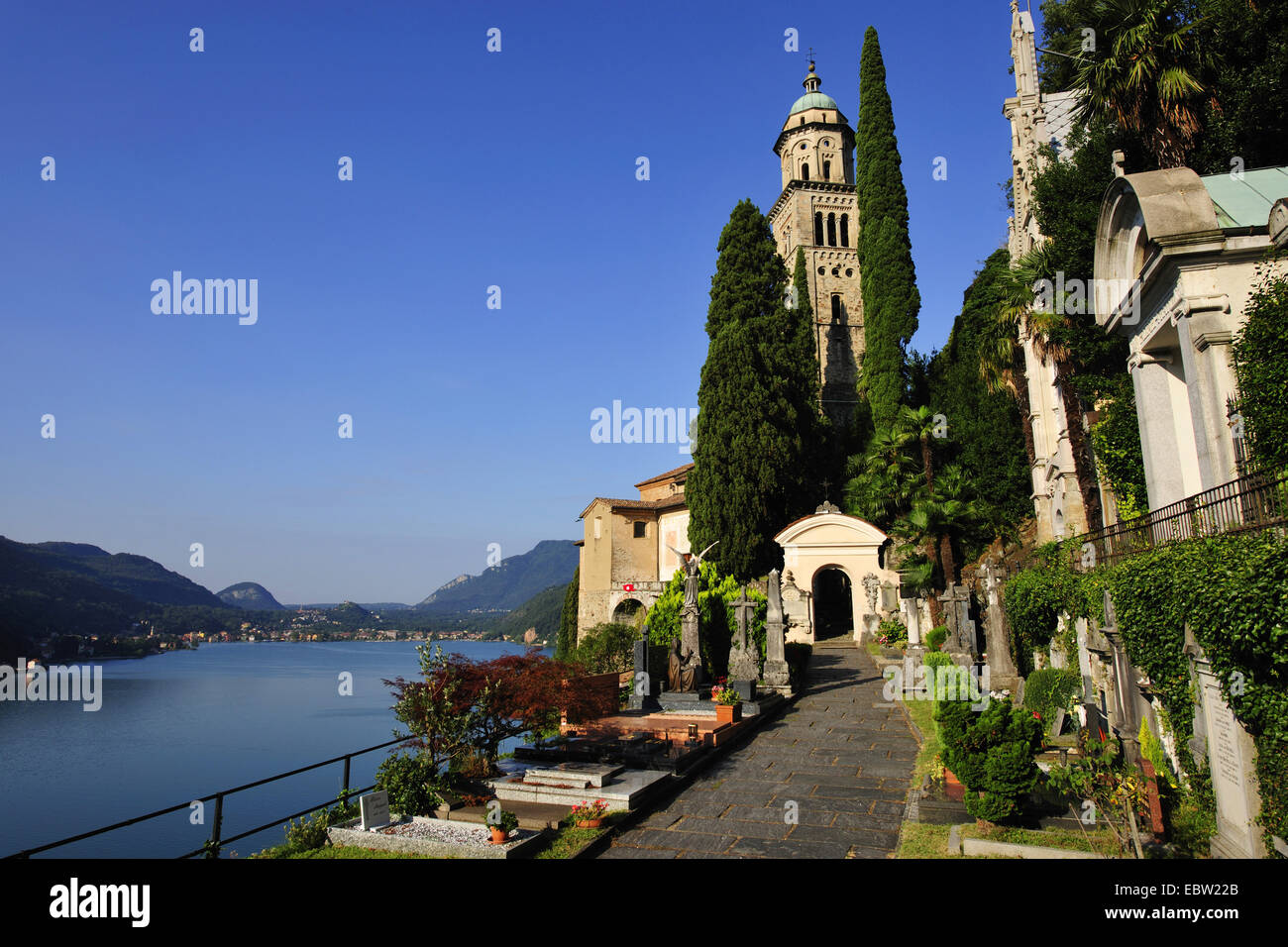 church of Morcote at Lago di Lugano, Switzerland, Ticino, Morcote Stock ...