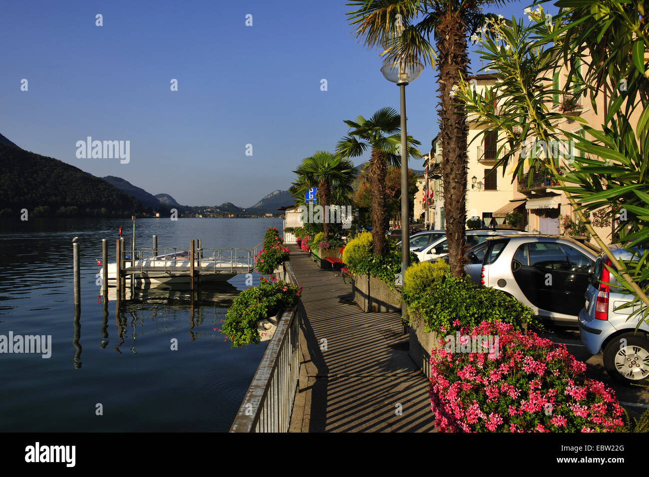 promenade of Morcote at Lago di Lugano , Switzerland, Ticino, Morcote ...