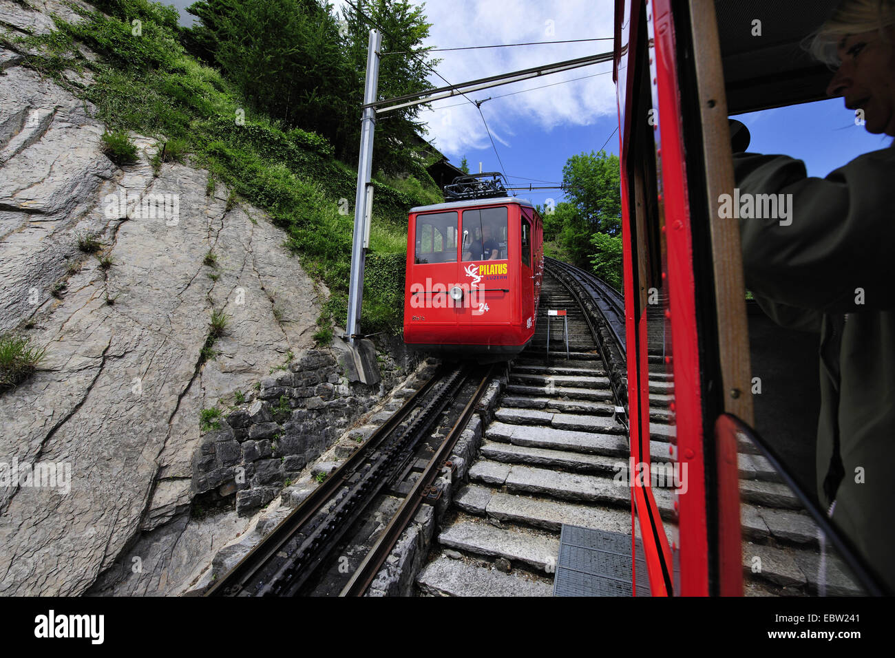 cog railway to Pilatus mountain, Switzerland, Alpnachstad Stock Photo ...