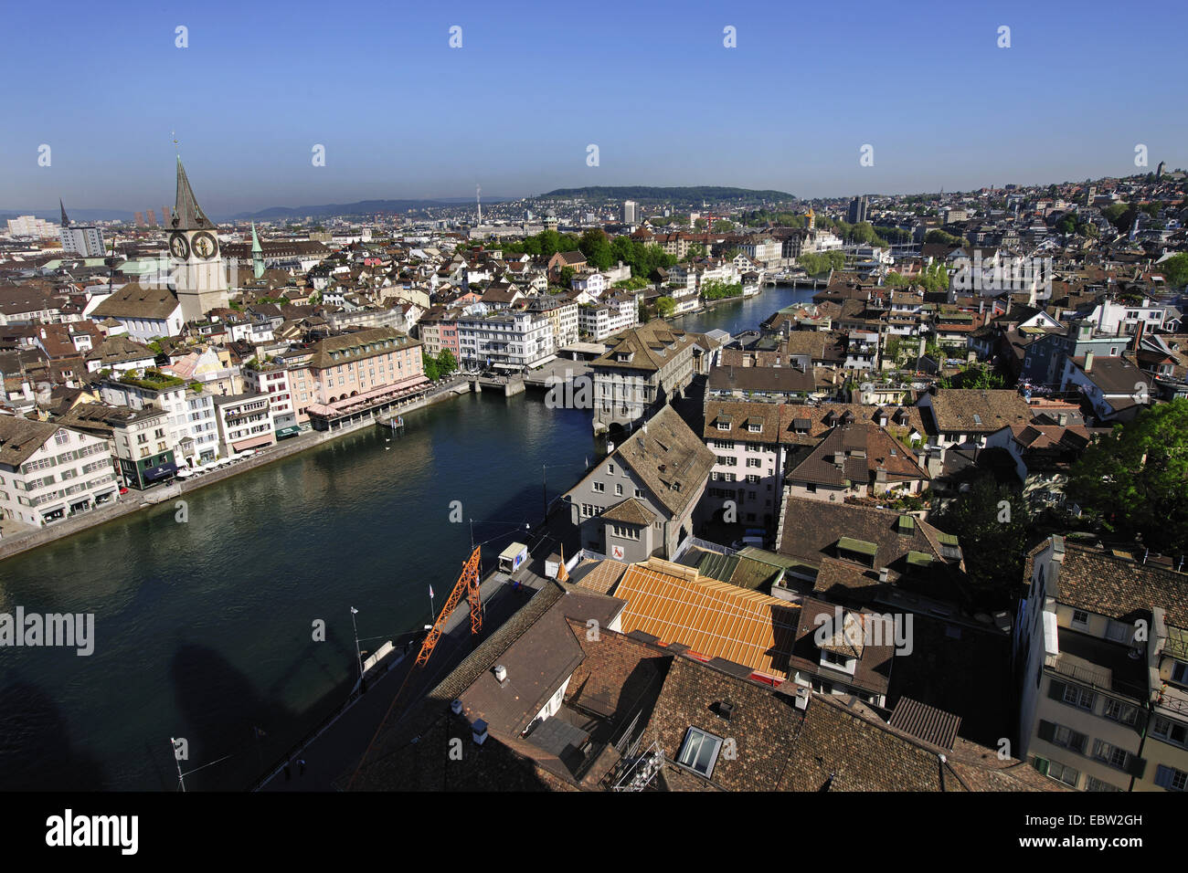 view of Zurich with Limmat river and old city, Switzerland, Zuerich ...