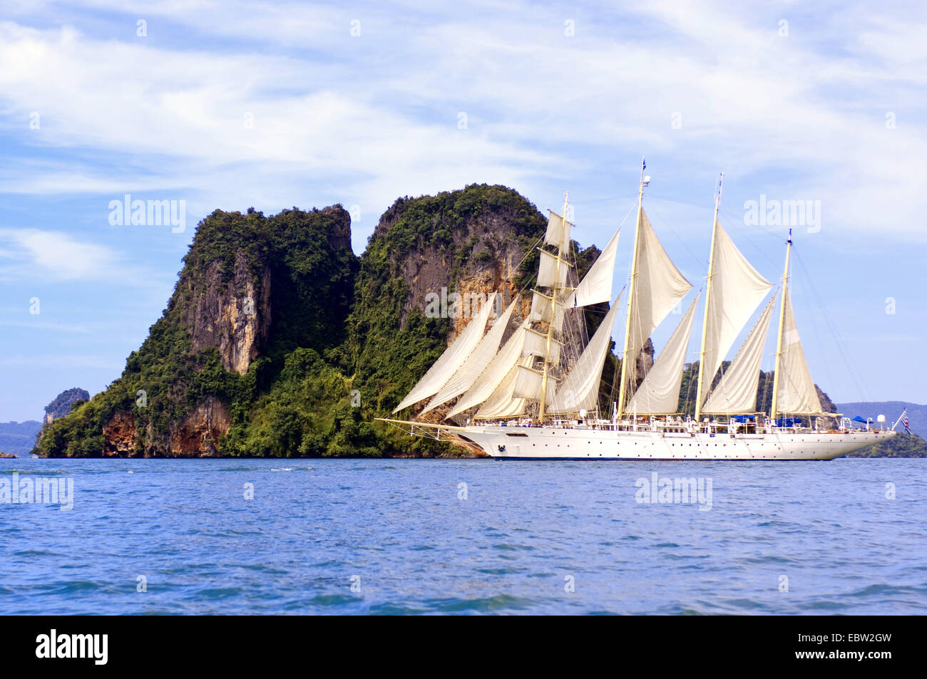 sailing ship 'Star Fyer' in the Adaman Sea, Thailand, Ao Phang Nga ...
