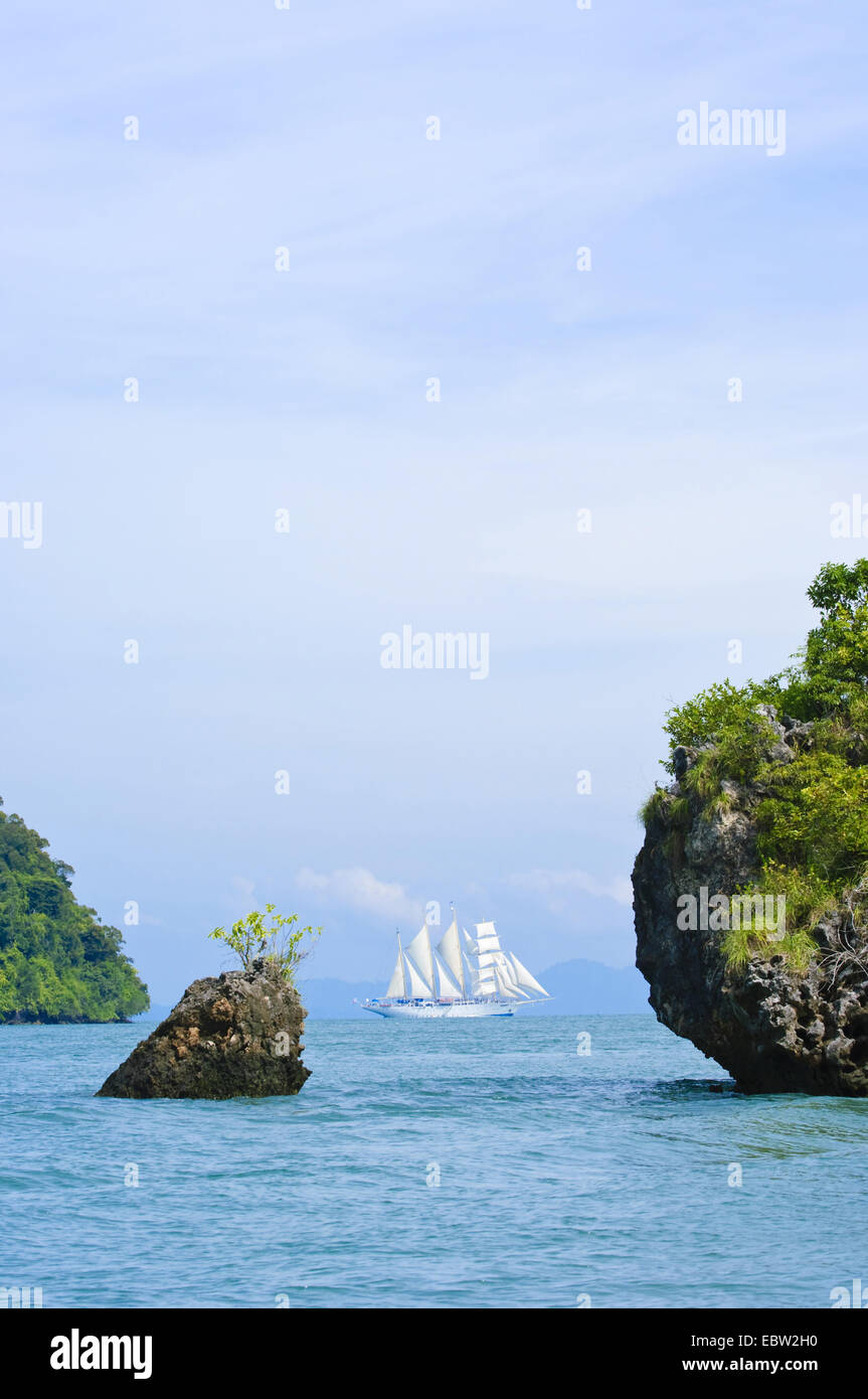 sailing ship 'Star Fyer' in the Adaman Sea, Thailand, Ao Phang Nga ...