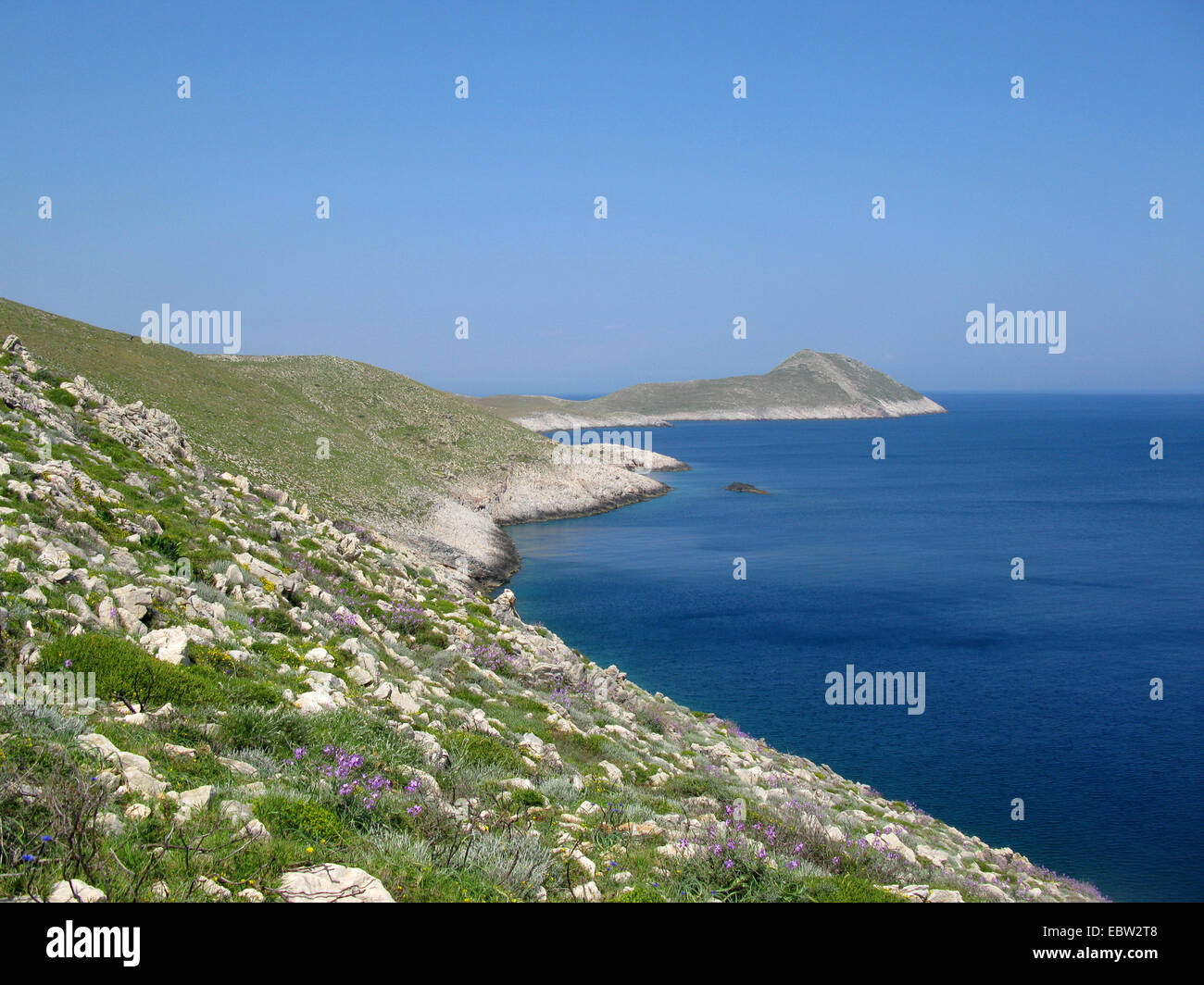 coastal landscape on Mani peninsula at Cape Tenaro, Greece, Peloponnes ...