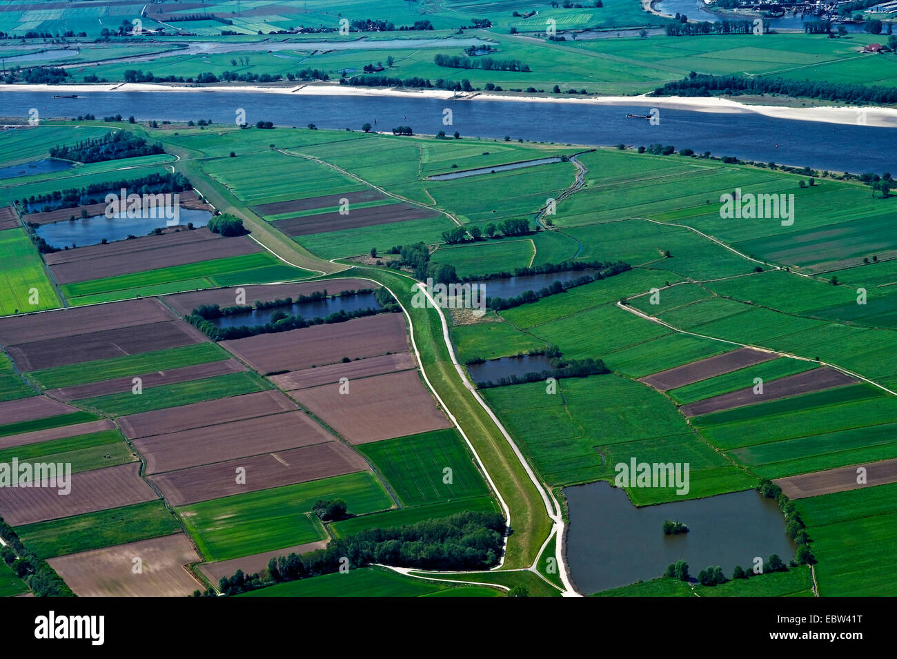 aerial view of meadows near river Weser, Germany, Lower Saxony Stock ...