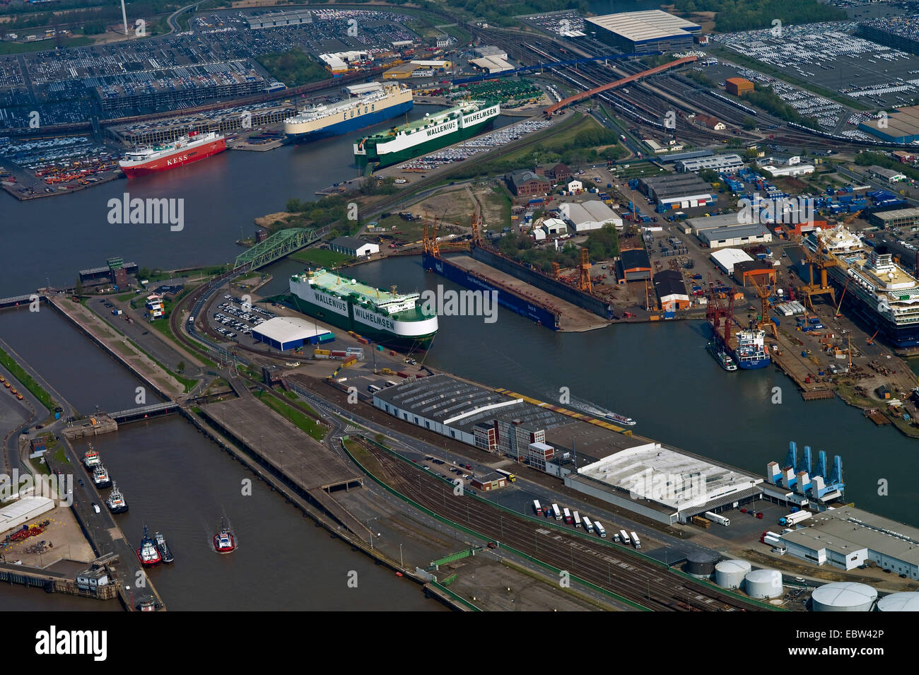 aerial photo of international port and Lloyd shipyard, Germany ...