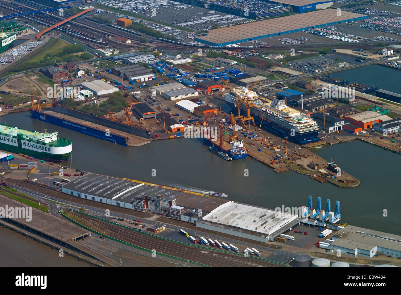 aerial photo of international port and Lloyd shipyard, Germany ...
