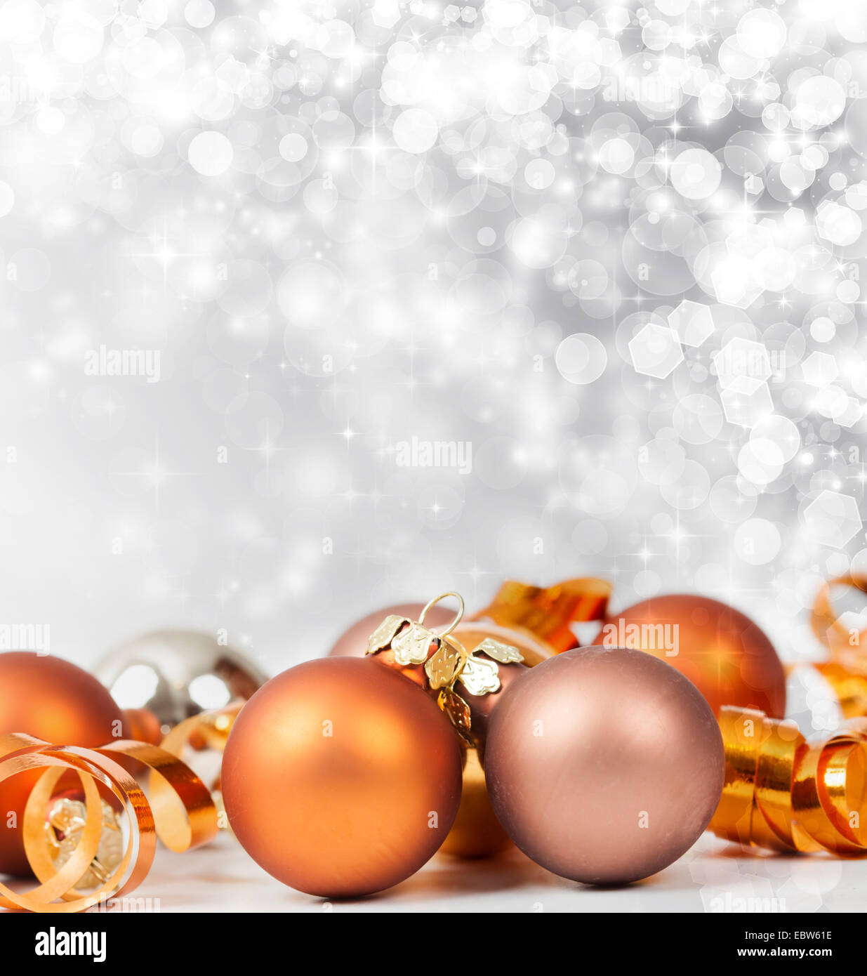 Silver Christmas background with Christmas balls and decorations Stock ...
