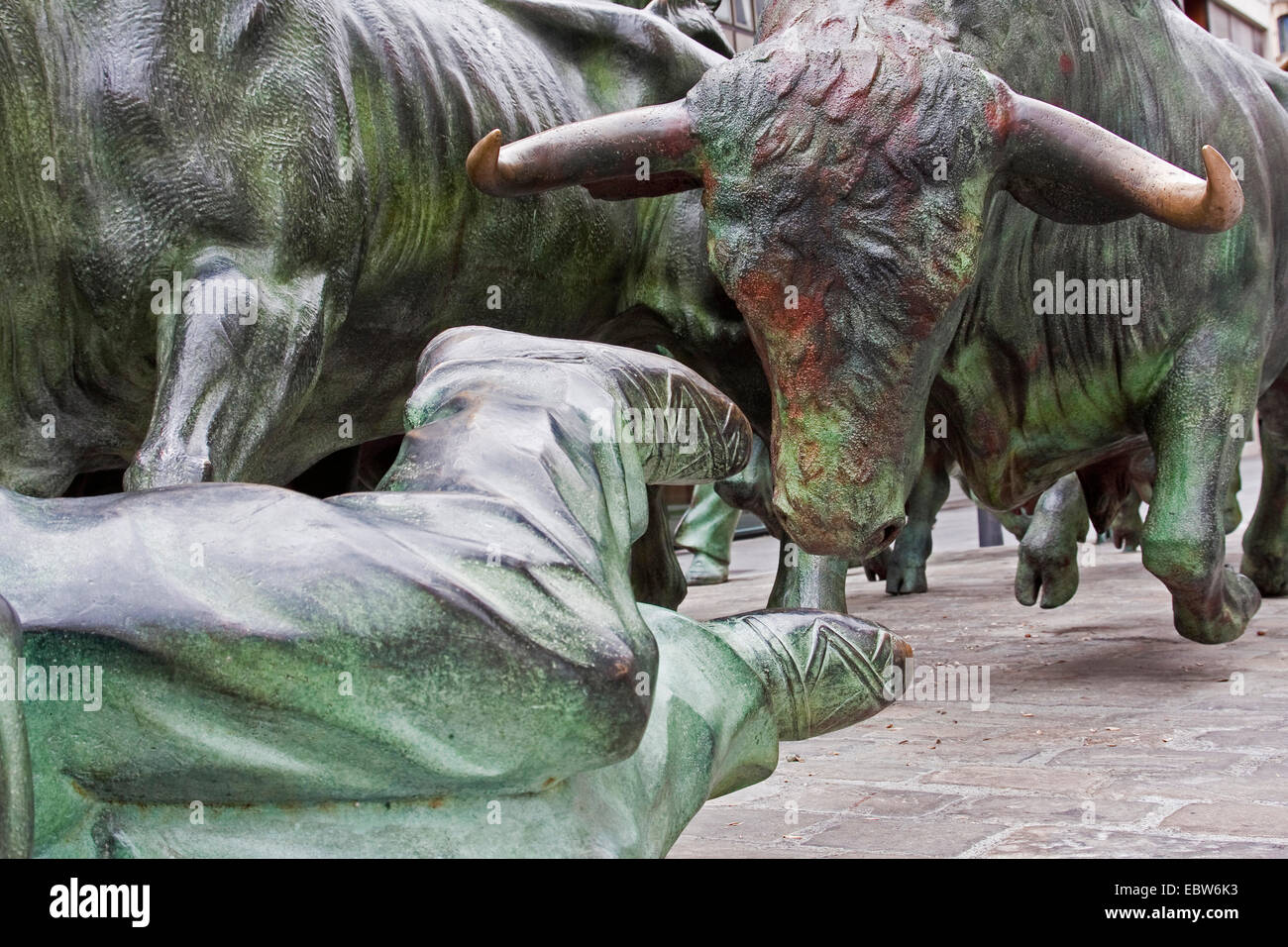 Running of the Bulls skulpture during Sanfermines, Spain, Basque ...