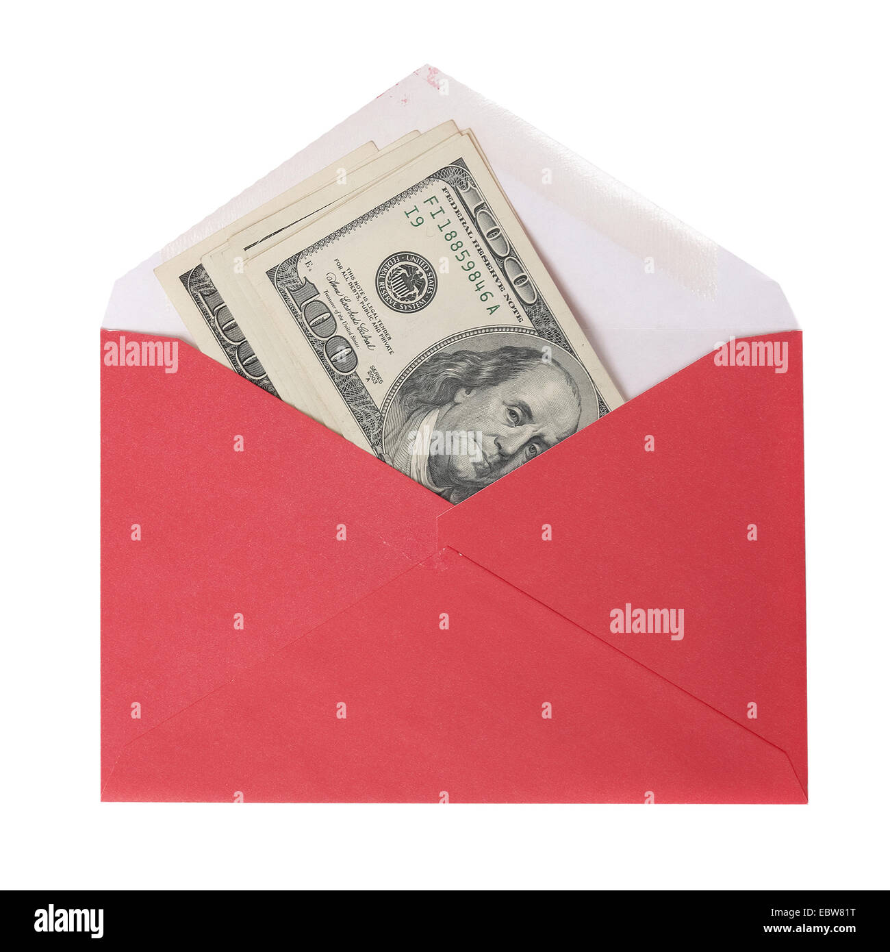 Red envelope with money isolated on white background Stock Photo - Alamy