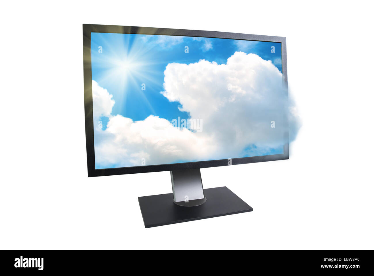 LCD monitor with sun and clouds outside isolated on white Stock Photo ...
