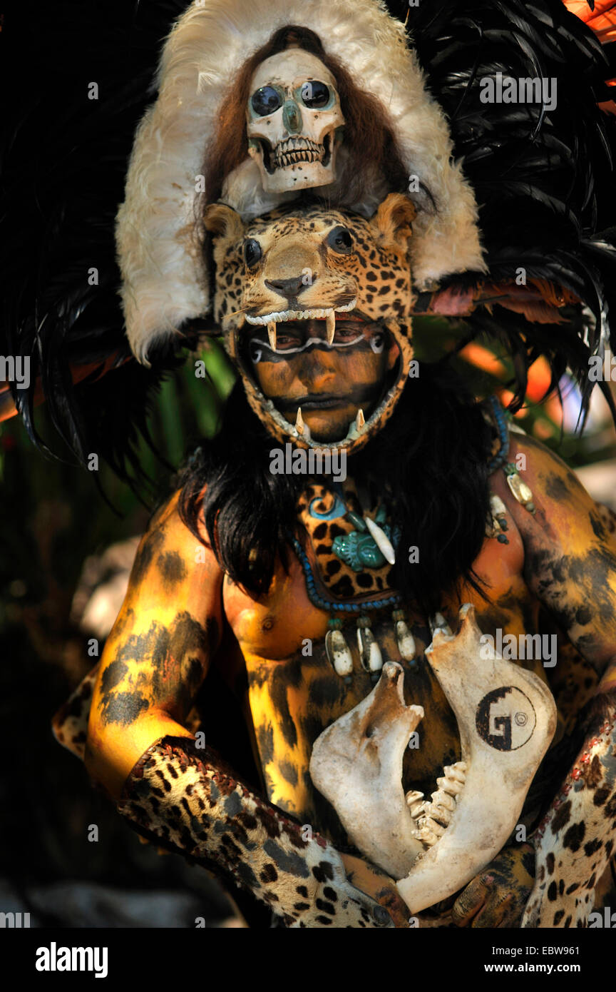 Indian in the tradional outfit of a Maya priest, Mexico, Yucatan Stock ...