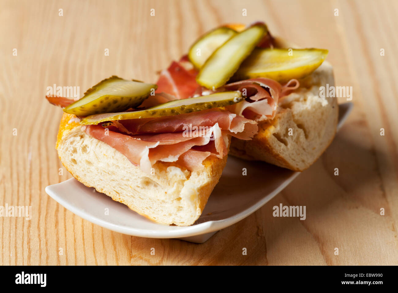 ham sandwich on a white plate Stock Photo - Alamy