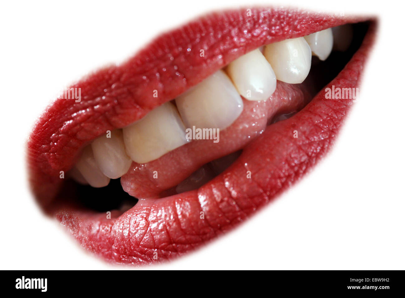 half-opened mouth, red lips and white teeth Stock Photo - Alamy