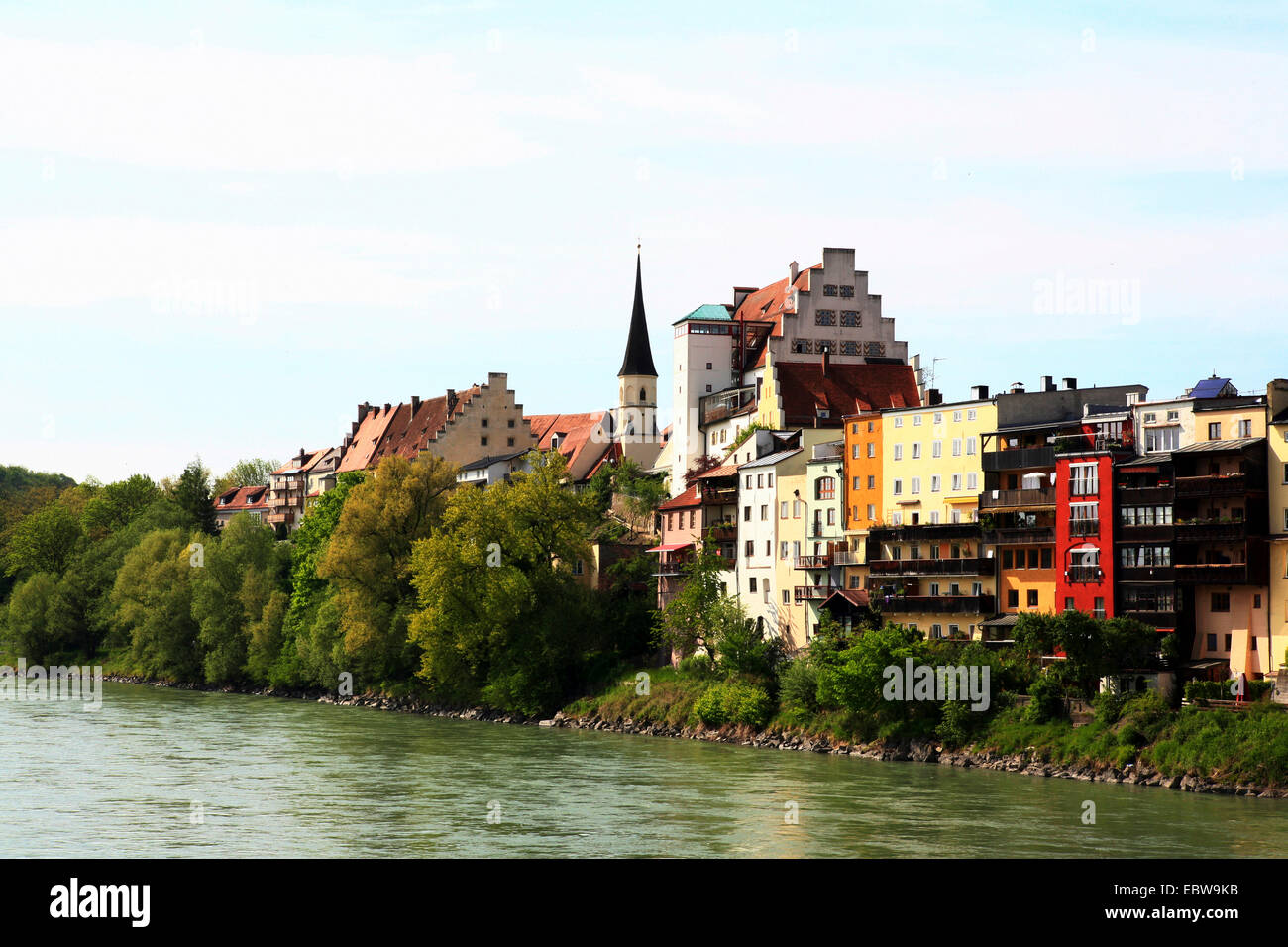 old town near Inn river bank , Germany, Bavaria, Wasserburg am Inn ...