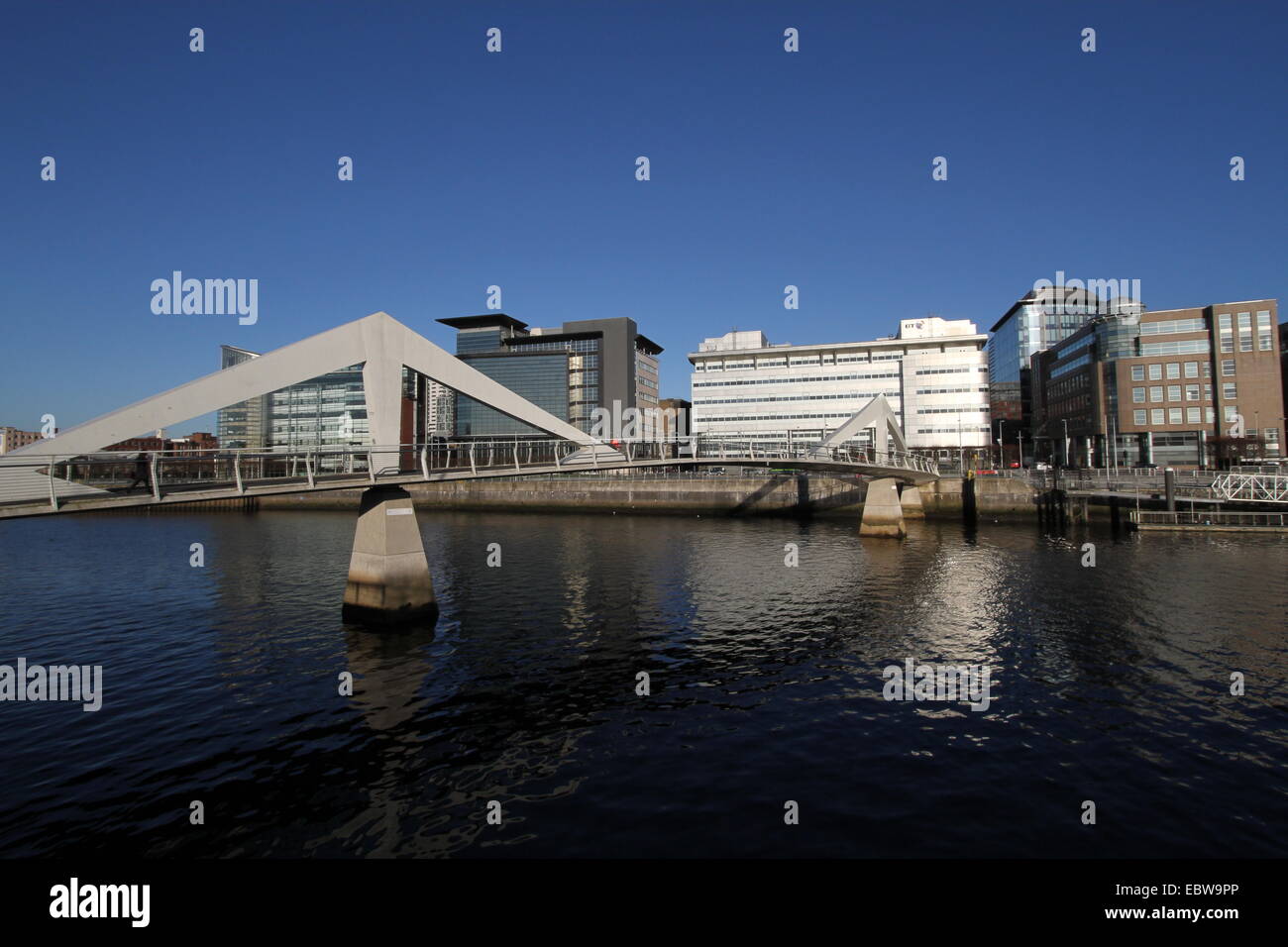 Broomielaw Tradeston Bridge reflected in River Clyde Glasgow Scotland ...