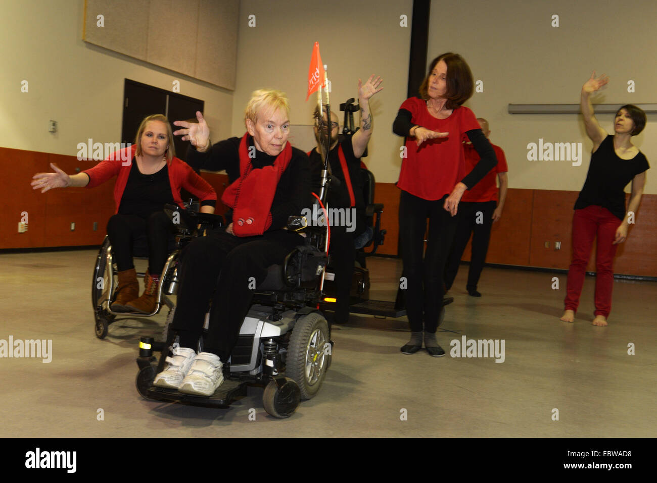 Vancouver. 3rd Dec, 2014. Two disabled performers rehearse a dance ...