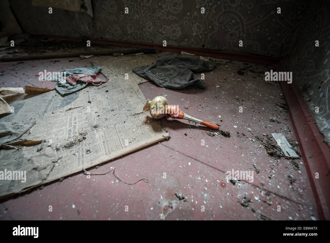 glass ball in old wooden cottage in abandoned Stechanka village ...