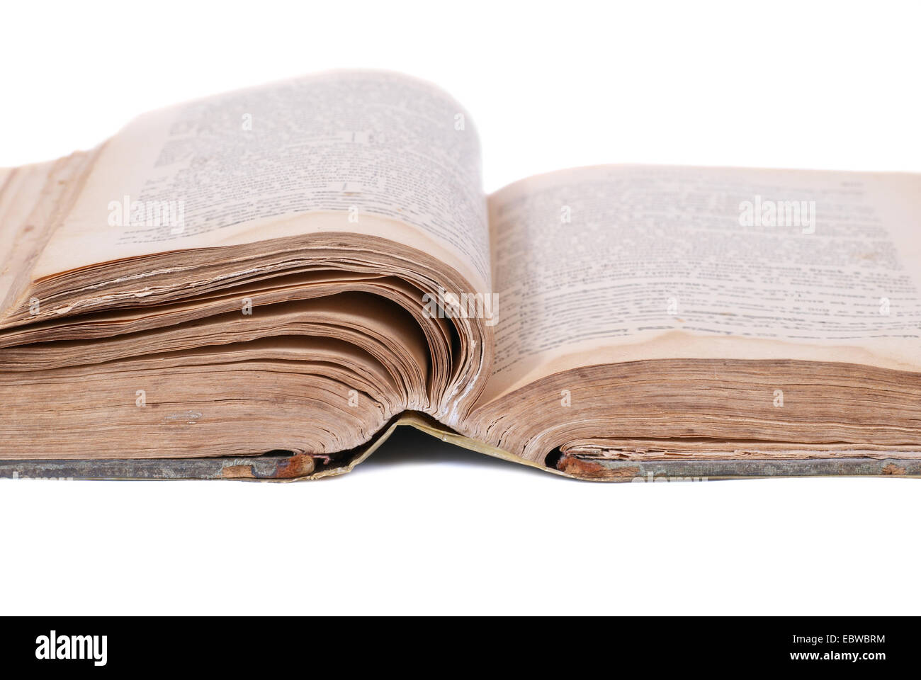 Open old book isolated on white background Stock Photo - Alamy