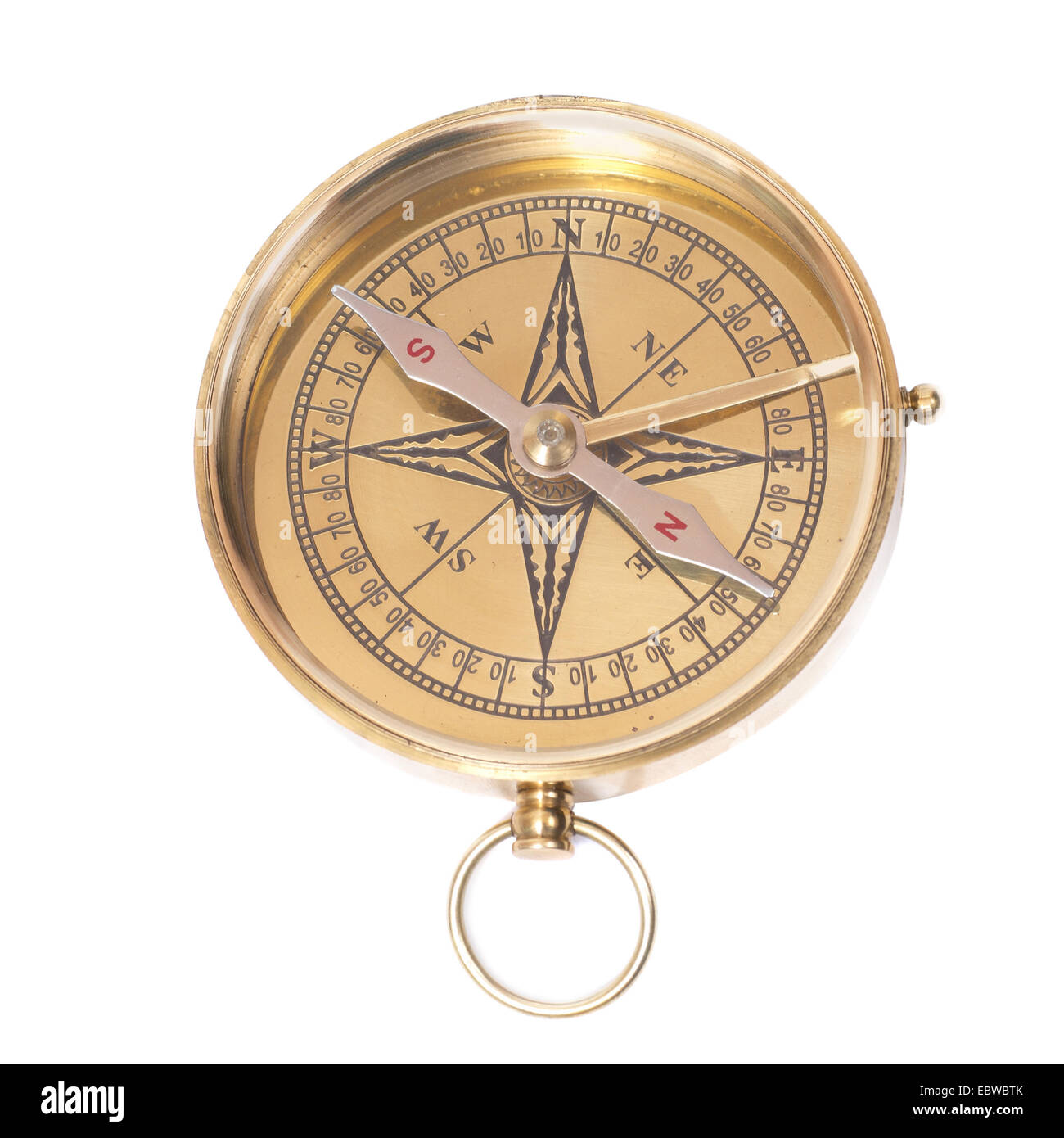 Golden ancient compass isolated on white background Stock Photo - Alamy