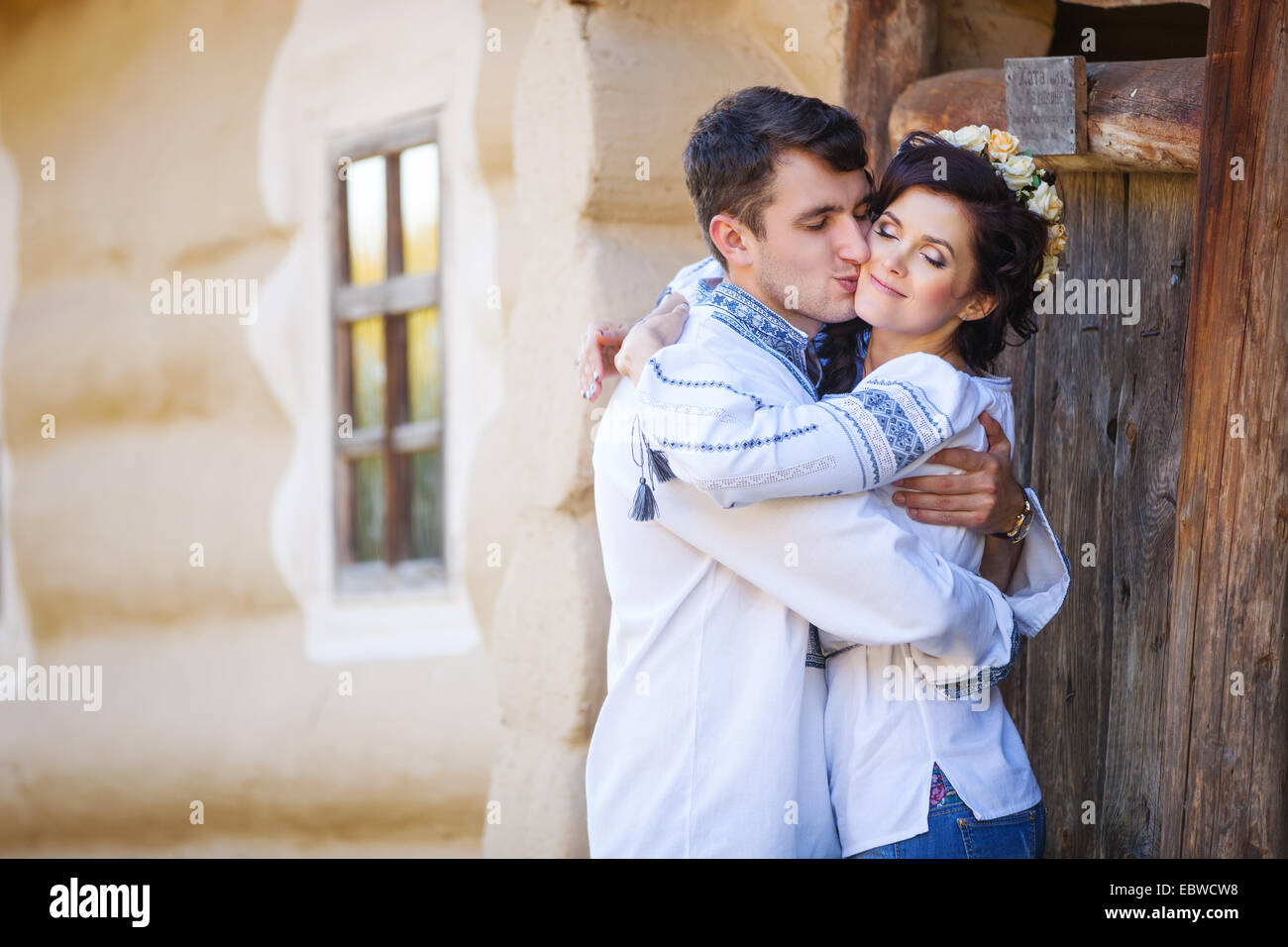Romantic young couple in Ukrainian style clothes outdoors Stock Photo ...