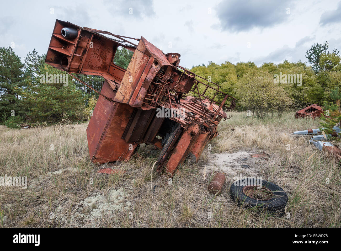 combine harvester on junk yard near Illinci (or Ilintsy) village in ...